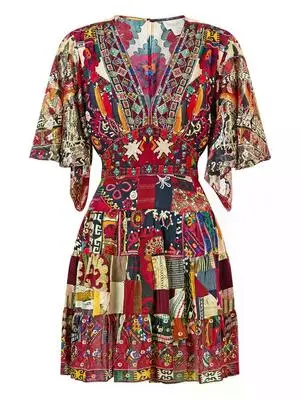 Camilla Tie Patchwork Alchemy Mini Dress