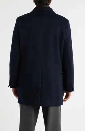 Hart Schaffner Marx Ellington Wool And Cashmere Overcoat With Quilted Faux Suede Bib - Navy