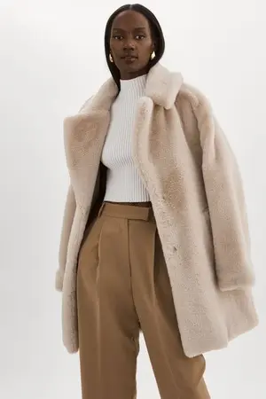 LAMARQUE Linnea Faux Fur Coat - Oat
