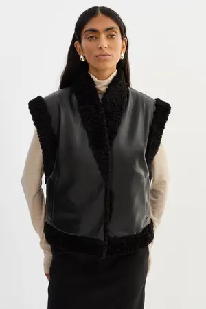 LAMARQUE Dua Reversible Faux Fur Vest - Black