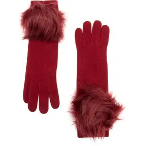 Portolano Cashmere Gloves With Faux Fur Poms Ashton Red