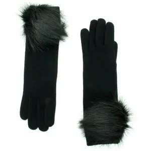 Portolano Cashmere Gloves With Faux Fur Poms Black