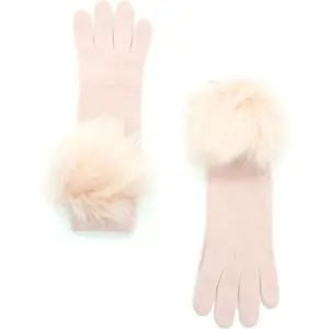 Portolano Cashmere Gloves With Faux Fur Poms Powder Pink