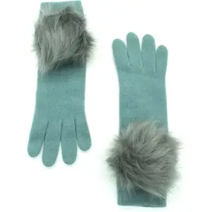 Portolano Cashmere Gloves With Faux Fur Poms Stormy Sea