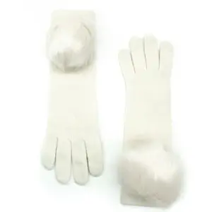 Portolano Cashmere Gloves With Faux Fur Poms White