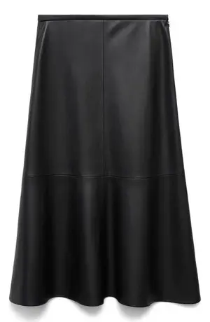 Mango Faux Leather A-line Midi Skirt