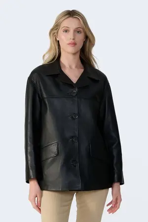 FURNIQ UK Colette Genuine Leather Shirt Jacket - Black