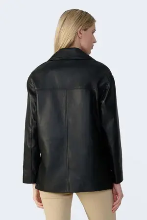 FURNIQ UK Colette Genuine Leather Shirt Jacket - Black