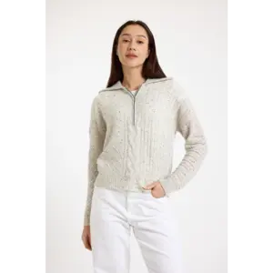 BRODIE CASHMERE Mix Cable 100% Cashmere Half Zip Sweater