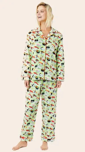 THE CAT'S PAJAMAS Poplin Pajama Set Conversational - Sushi Wasabi