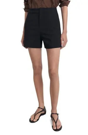Mango High-waisted Straight Leg Shorts - Black