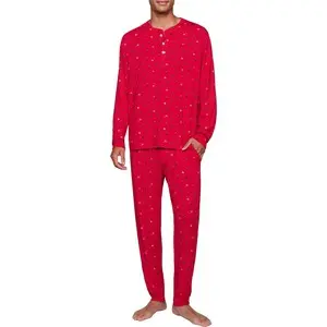 Eberjey Henry Print Jersey Long Pajamas Nutcracker Holly Red