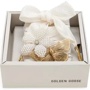 GOLDEN GOOSE Striped Shoelaces With Butterfly Charm - Cream