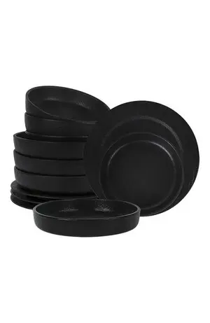 STONE + LAIN Senso New Bone China 12-piece Dinnerware Set - Black