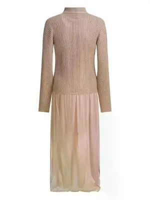 Max & Moi Roll-neck Ribbed Dress - Neutrals