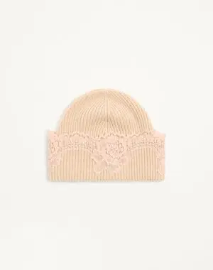 Valentino Garavani VLogo Signature Cashmere And Lace Beanie Alabaster