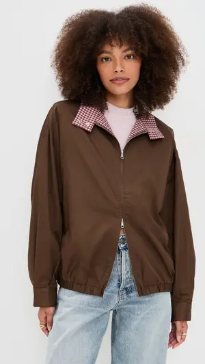 Pixie Market Plaid Contrast Bomber Jacket