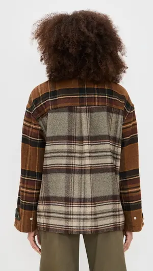 Blanknyc Plaid Fleece Shacket With Corduroy Trim