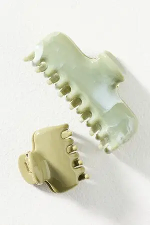 Anthropologie Tortoiseshell Hair Claws - Set Of 2 Green Pattern