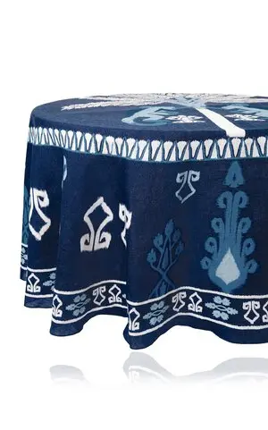 Johanna Ortiz Round Navy Blue Ikat Amazonico Tablecloth - Multi