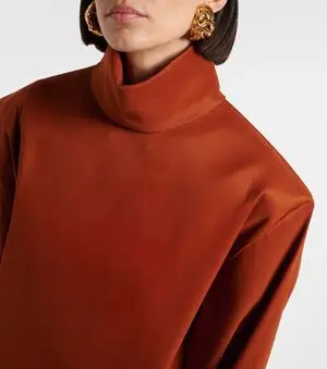 Saint Laurent Silk-blend Turtleneck Top - Orange