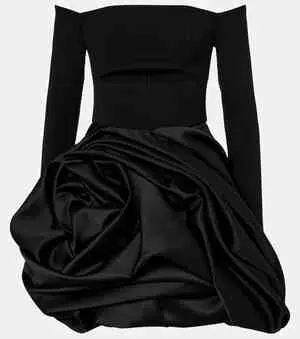 Carolina Herrera Draped Off-shoulder Satin Minidress - Black