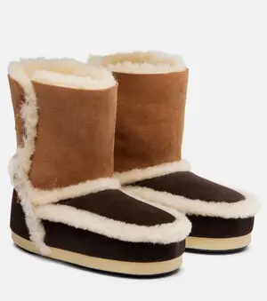 Moon Boot Evx Shearling-trimmed Suede Ankle Boots - Brown