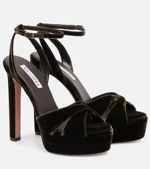AQUAZZURA Divine 130 Velvet Platform Sandals - Brown