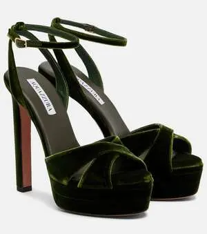 AQUAZZURA Divine 130 Velvet Platform Sandals - Green