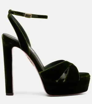 AQUAZZURA Divine 130 Velvet Platform Sandals - Green