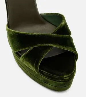 AQUAZZURA Divine 130 Velvet Platform Sandals - Green