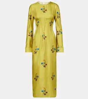 Yellow Silk Midi Dresses