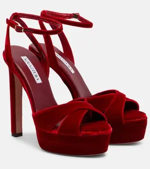 AQUAZZURA Divine 130 Velvet Platform Sandals