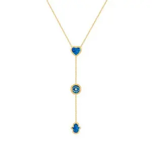 KARMA AND LUCK Gold Plated Multi-symbol Necklace - Gold/blue