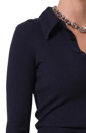 Citizens Of Humanity Long Sleeve Rib Polo - Navy