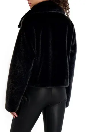 Karl Lagerfeld Paris Grooved Faux Fur Jacket - Black