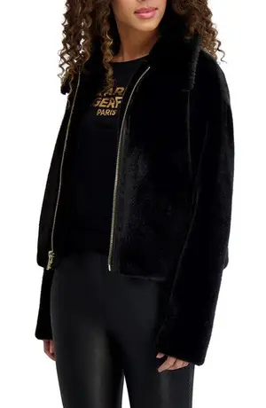 Karl Lagerfeld Paris Grooved Faux Fur Jacket - Black