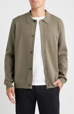 OPEN EDIT Polo Cardigan - Olive Brown