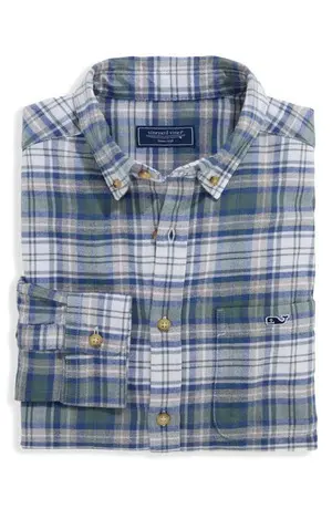 Vineyard Vines Great Point Plaid Stretch Flannel Button Down Shirt - Balsam