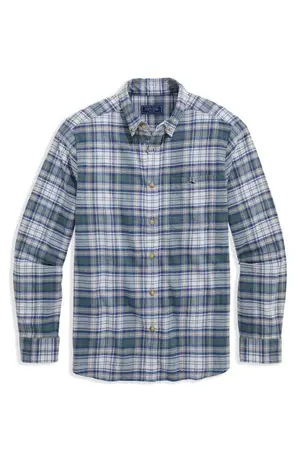 Vineyard Vines Great Point Plaid Stretch Flannel Button Down Shirt - Balsam