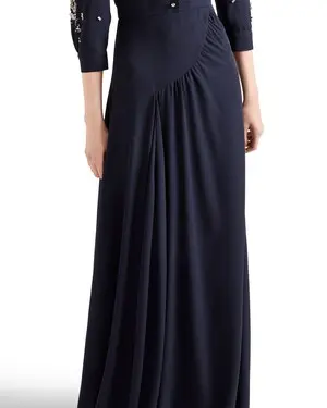 Prada Long Embroidered Sablé Dress - Blue