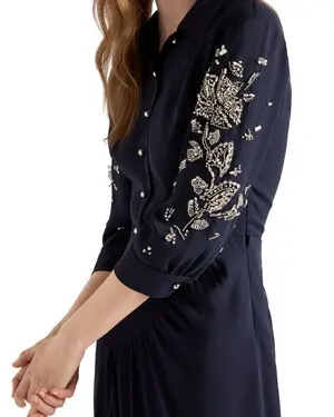 Prada Long Embroidered Sablé Dress - Blue