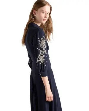 Prada Long Embroidered Sablé Dress - Blue