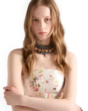 Prada Floral Print Silk And Wool Strapless Dress - Pink