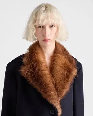 Prada Single-breasted Coat With Shearling Collar