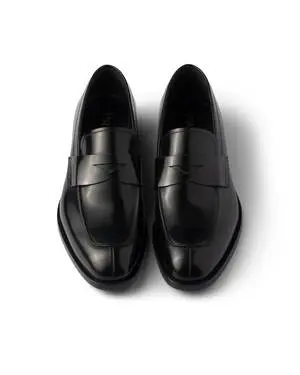 Prada Brushed Leather Loafers - Black