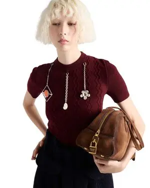 Prada Short-sleeved Wool Sweater With Pendants - Red