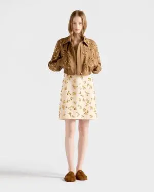 Prada Embroidered Chevron Mini-dress - Natural