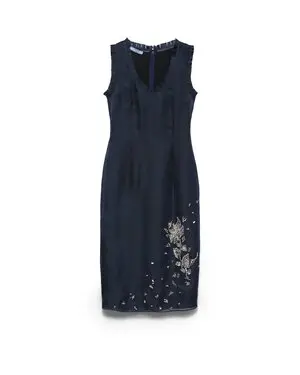 Prada Embroidered Silk Organza Sheath Dress - Blue