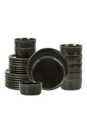 STONE + LAIN Eden Stoneware 24-piece Dinnerware Set - Charcoal Grey